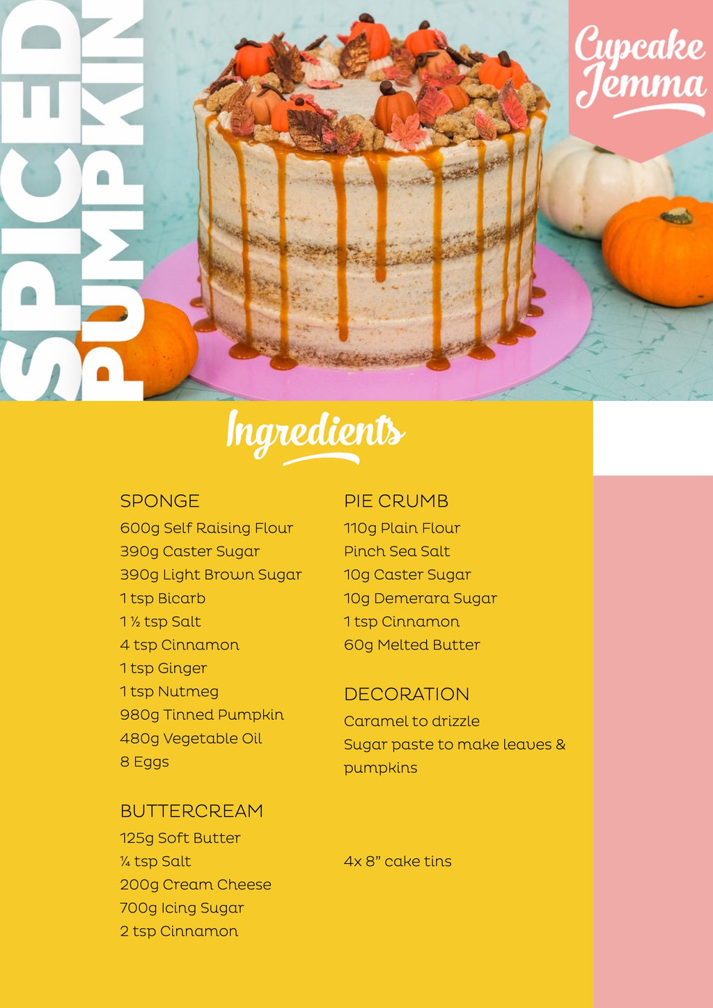Pumpkin Spice Cake Downloadable Recipe Cupcake Jemma
